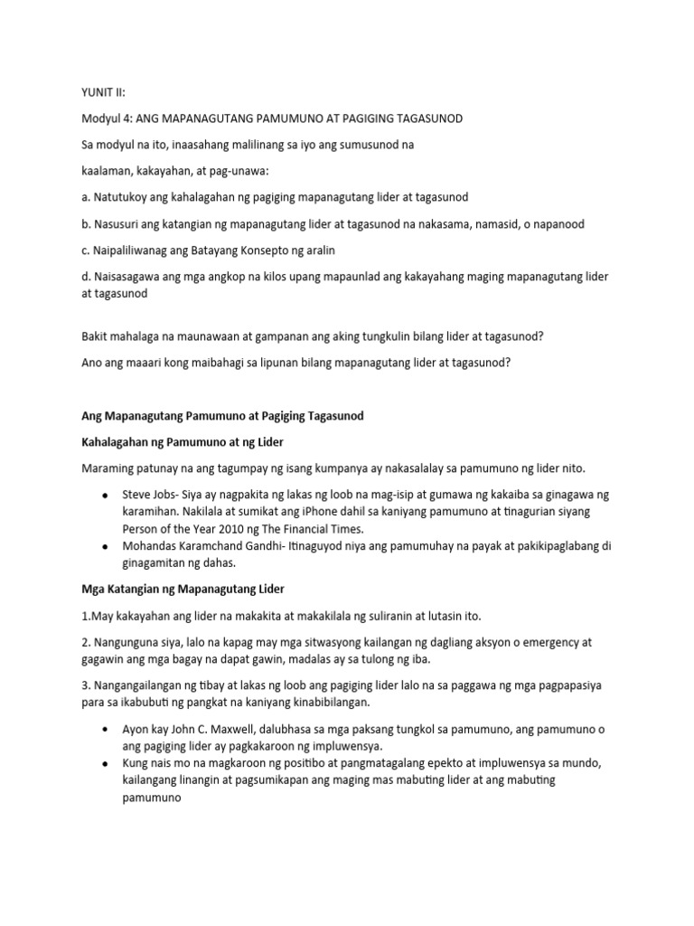 YUNIT II Modyul 8 | PDF