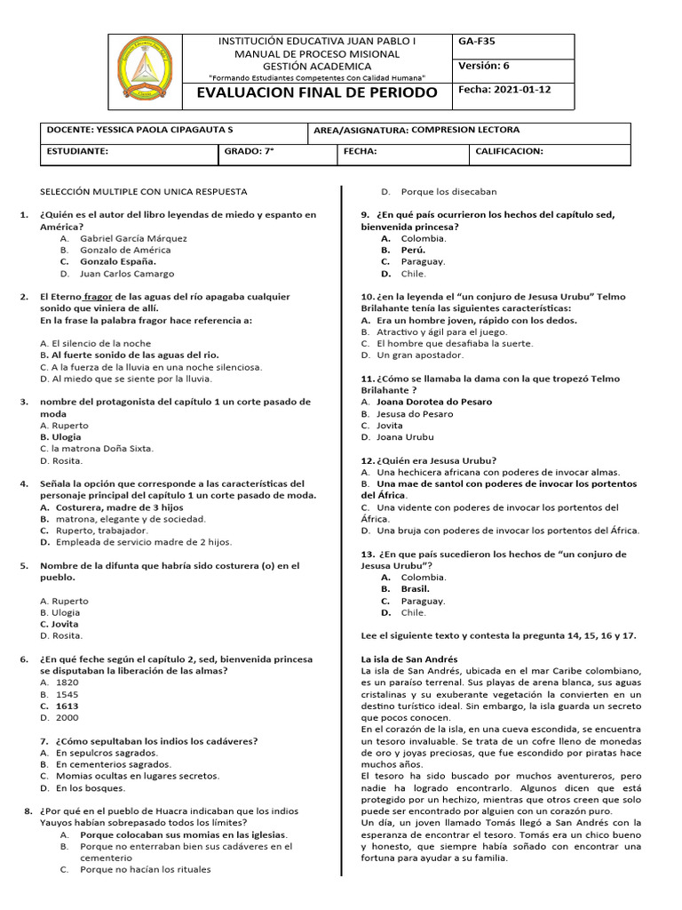 Evalu Bimestral Com 7 | PDF