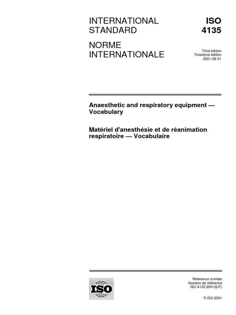 ISO 4135 - 2001 Anesthetic & Respiratory | PDF | Organisation internationale de normalisation ...
