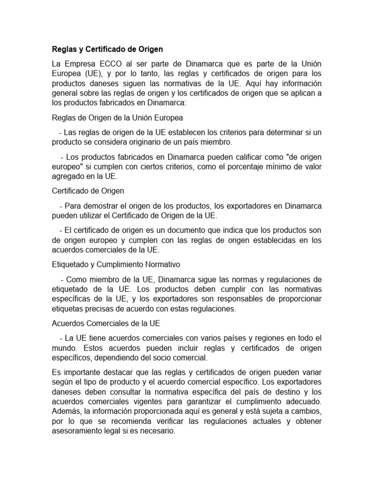 Reglas y Certificados de Origen en Dinamarca | PDF | aduana | Arancel