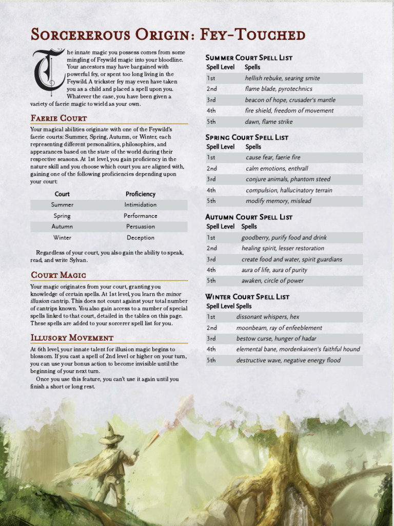 GM Binder - Sorcerous Origin - Fey-Touched | PDF | Dungeons & Dragons ...