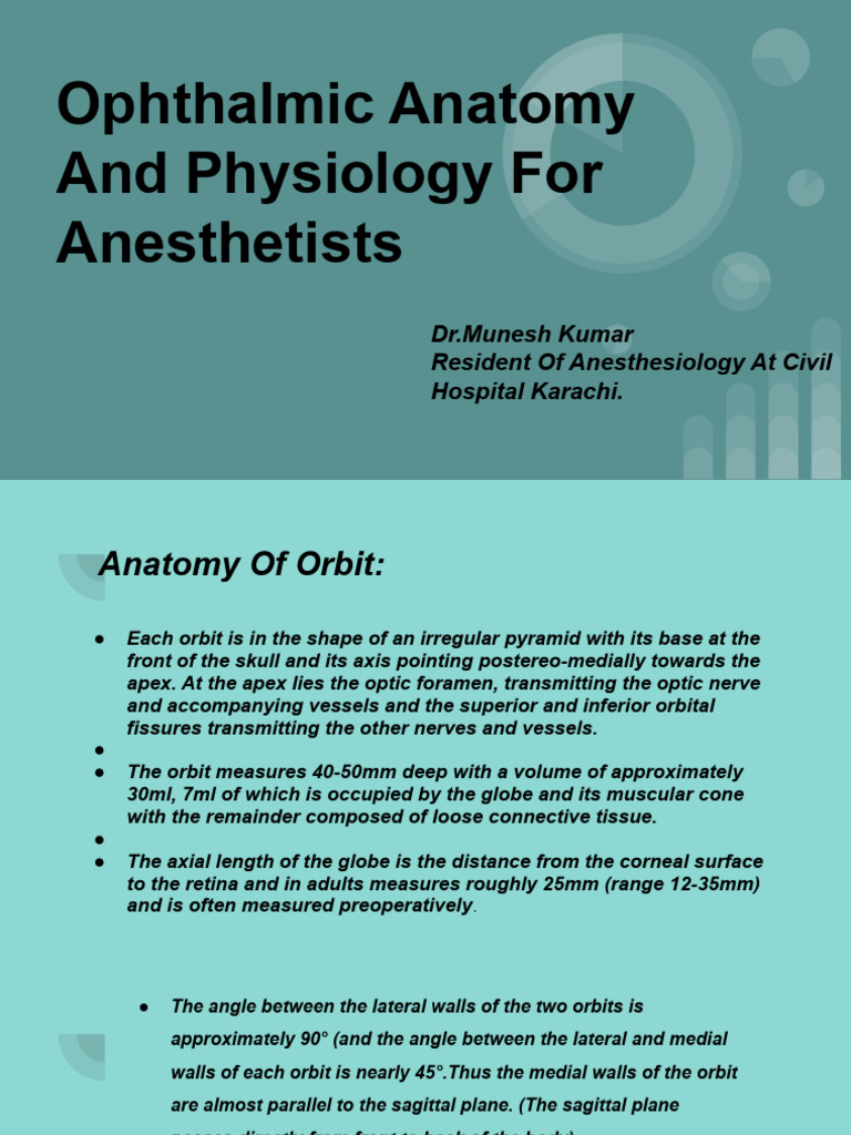 Ophthalmic Anatomy and Physiology For Anesthetists | PDF | Human Eye | Human Head And Neck