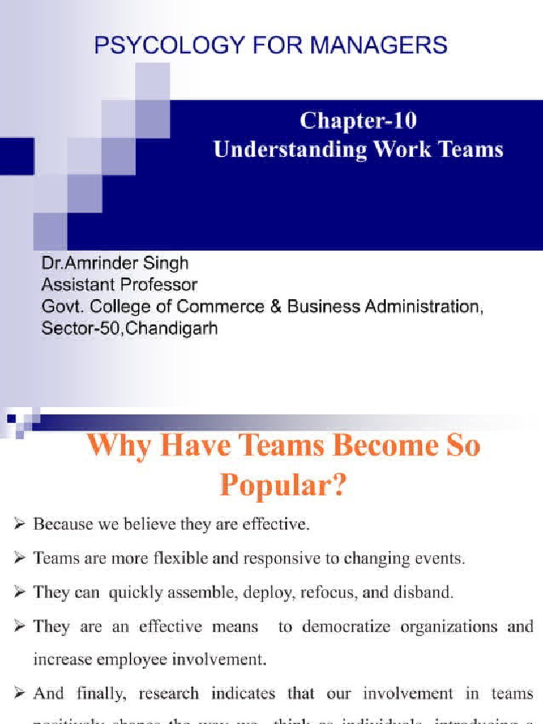 Understanding Work Teams Chapter10 Organizational Behavior | PDF