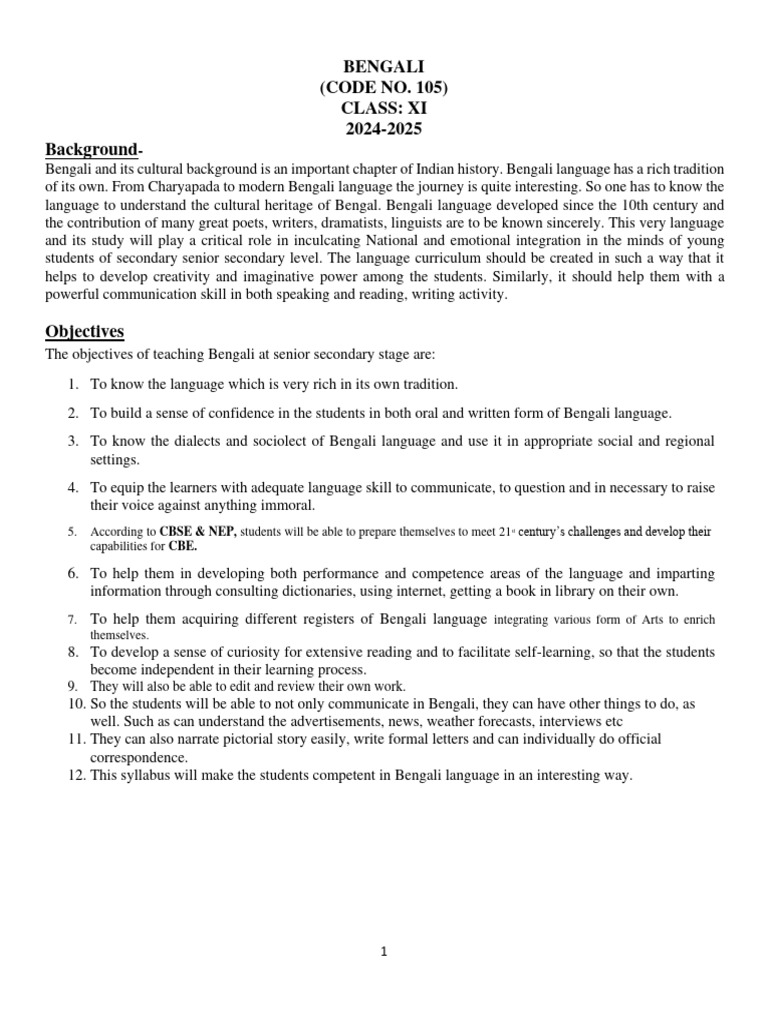 Bengali SrSec 2024-25 | PDF | Information | Multiple Choice