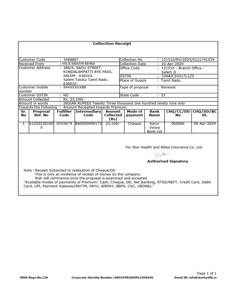Swathi Insurance Invoice | Download Free PDF | Insurance | Invoice