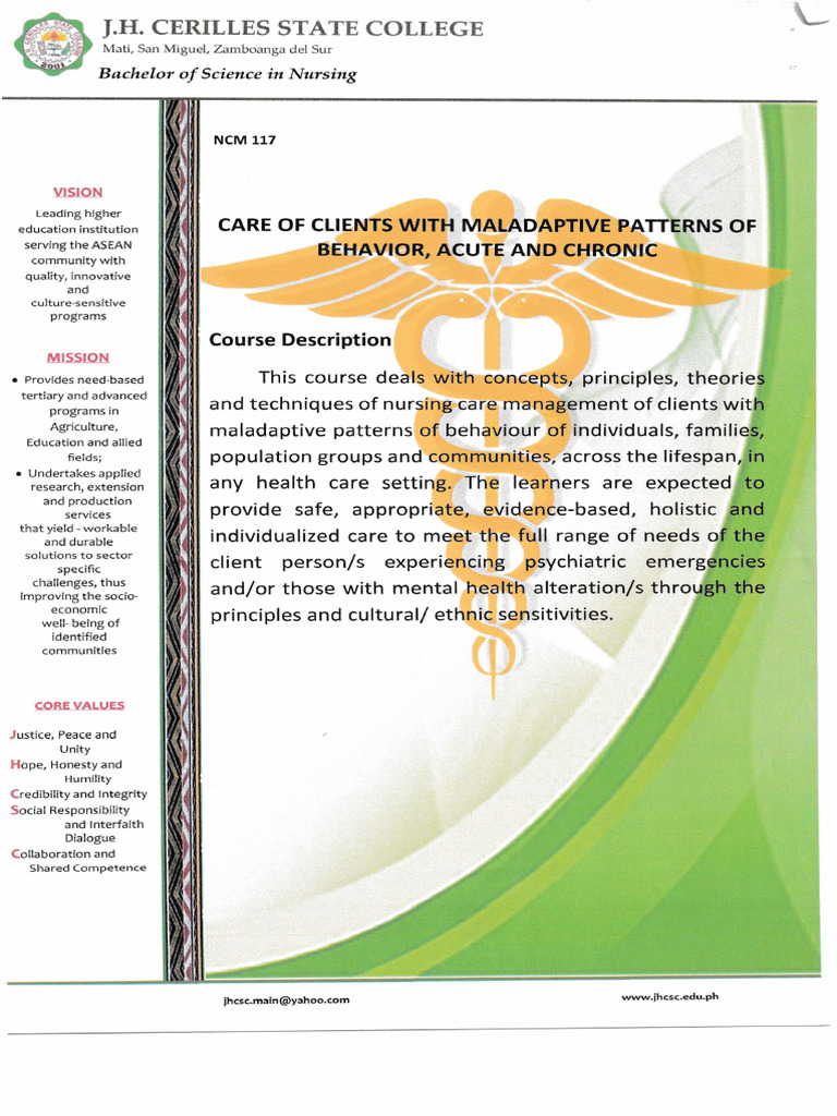 Care Of Clients With Maladaptive Patterns Pdf Psychotherapy Mental Disorder