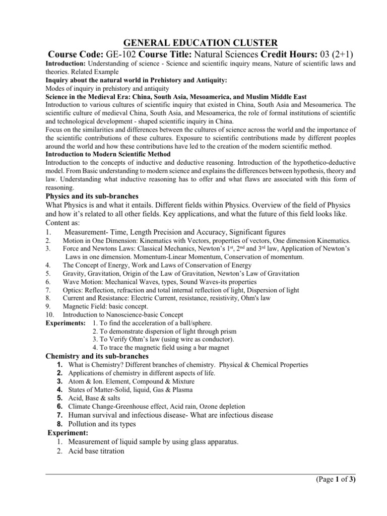 GE-102 - Natural Sciences - Outlines | PDF | Science | Scientific Method