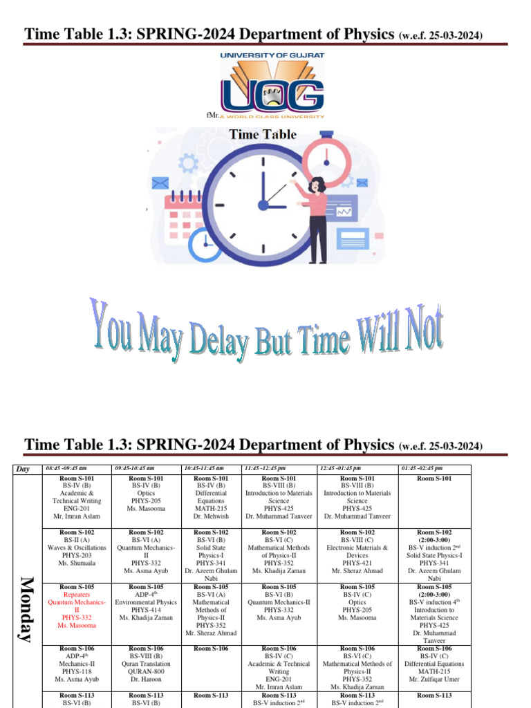 1.3 Time Table - Spring 2024 (W.e.f. 25-03-2024) | PDF | Nanotechnology | Physics