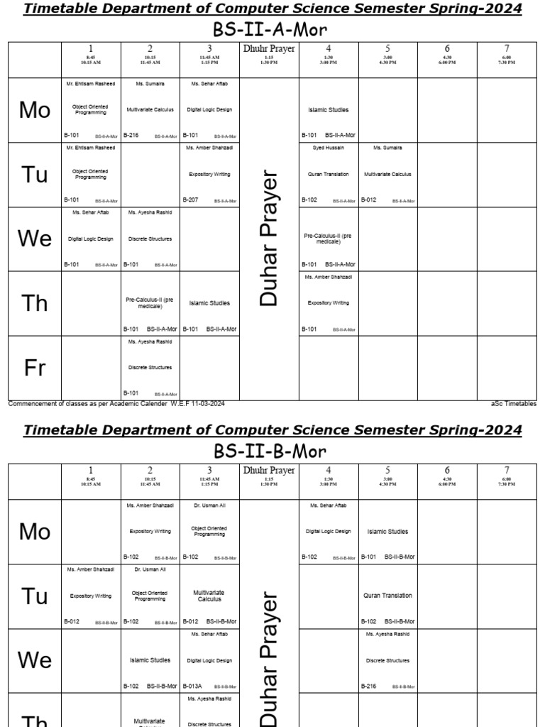 Classwse Timetable Spring 2024 1 | PDF | Computer Science | Computing