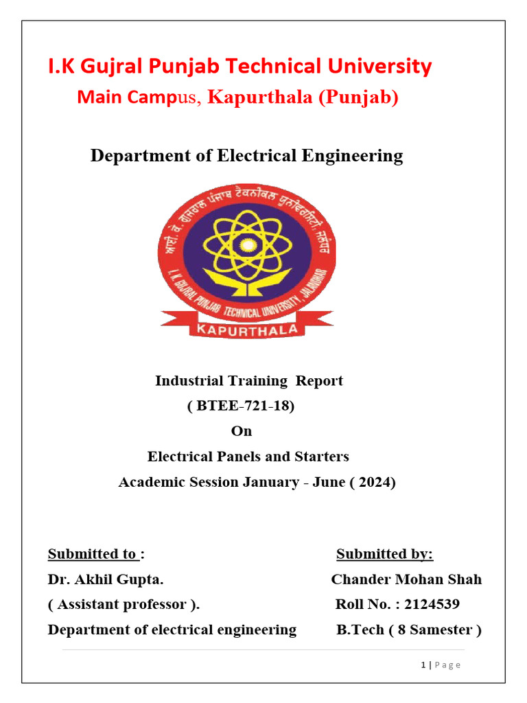 Internship Report Control Panel | PDF | Fuse (Electrical) | Electric Motor