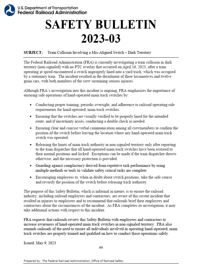 Train Collision Safety Bulletin 2023-03 | PDF | Rail Transport | Train