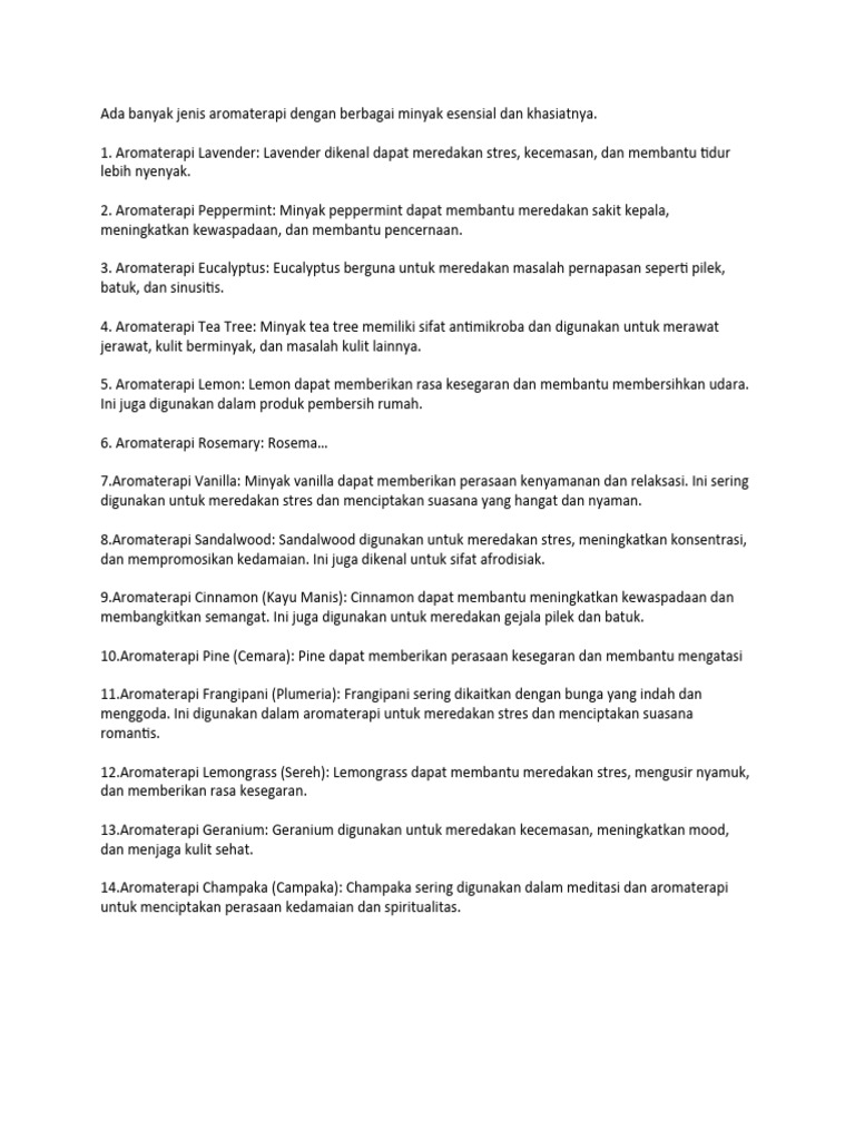 Jenis dan Manfaat Aromaterapi | PDF