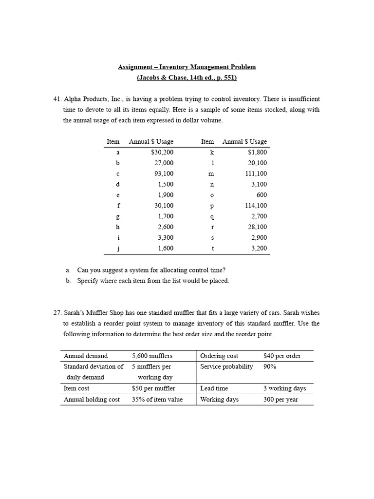 OM - Assignment 4 - Problem - Inventory | PDF OM - Assignment 4 - Problem - Inventory | PDF