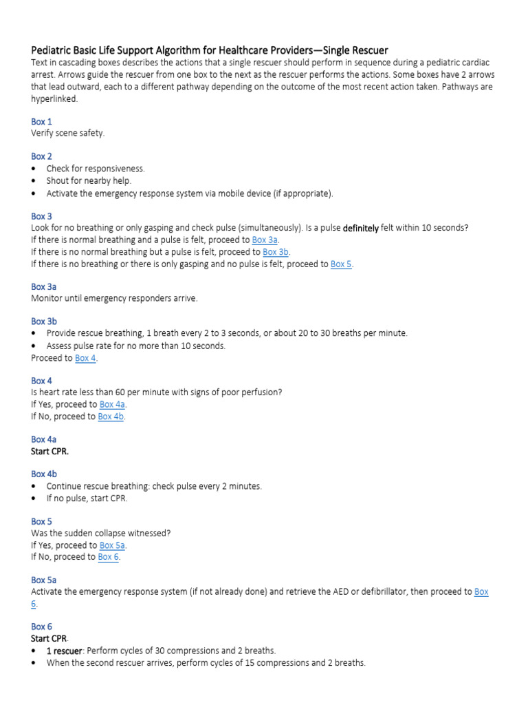 Pediatric BLS Algorithm for Single Rescuer | PDF | Cardiopulmonary ...