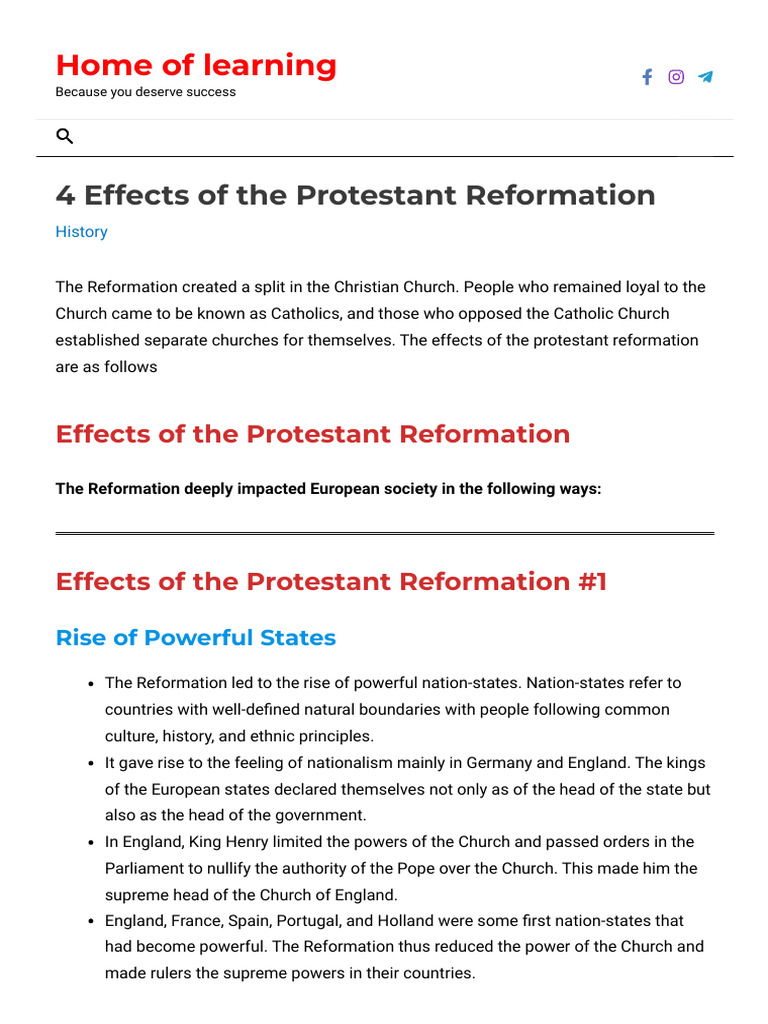 4 Effects of The Protestant Reformation (21 Points) - Home of Le | PDF ...