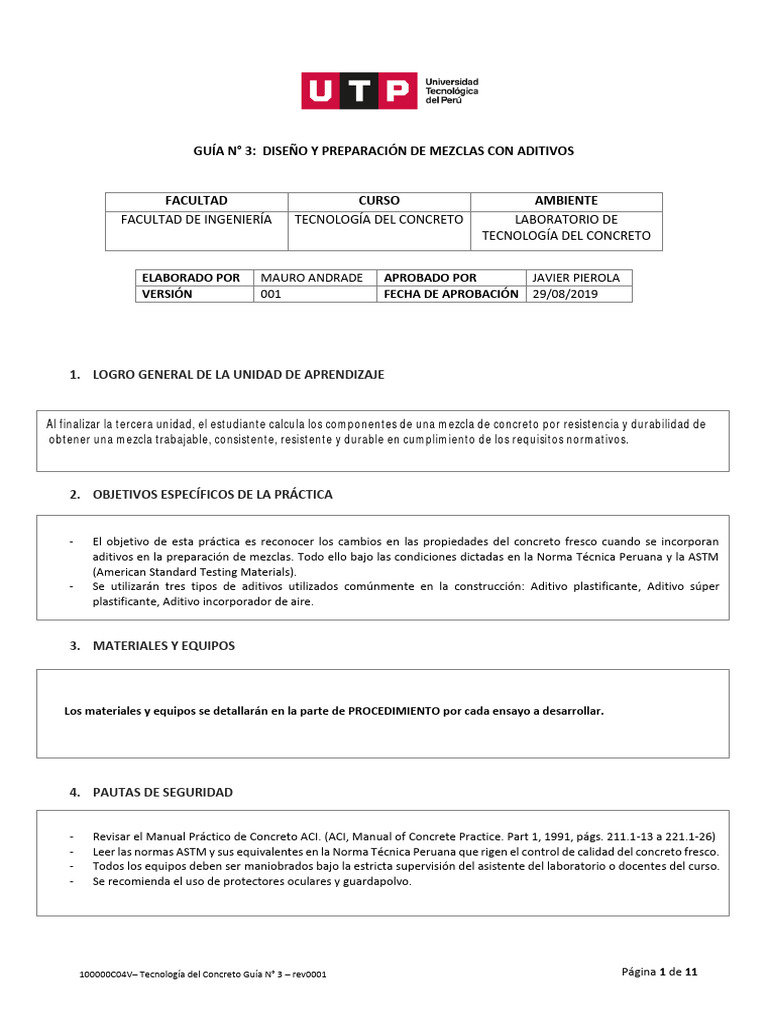 100000c04v-Guia N°3-Labtecno01-Diseño y Preparacion de Mezclas Con Aditivos | PDF | Hormigón ...