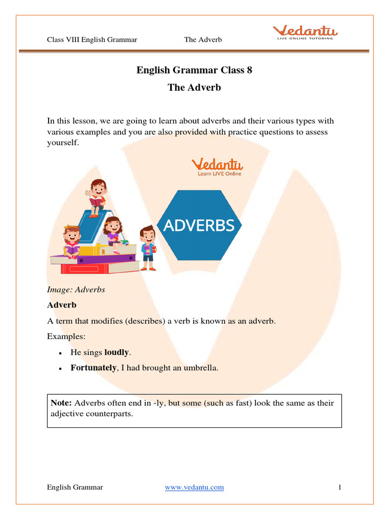 Class 8 English Grammar Ncert Solutions Adverb | PDF | Adverb | English ...