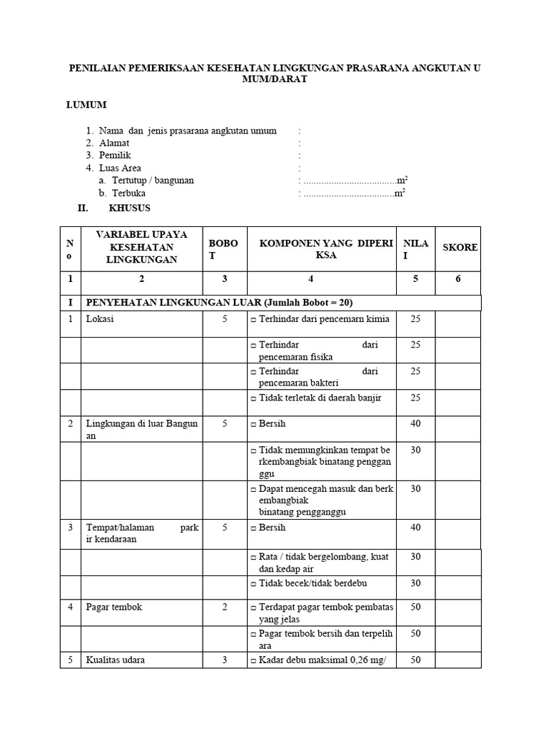 Penilaian Kesehatan Lingkungan Angkutan | PDF