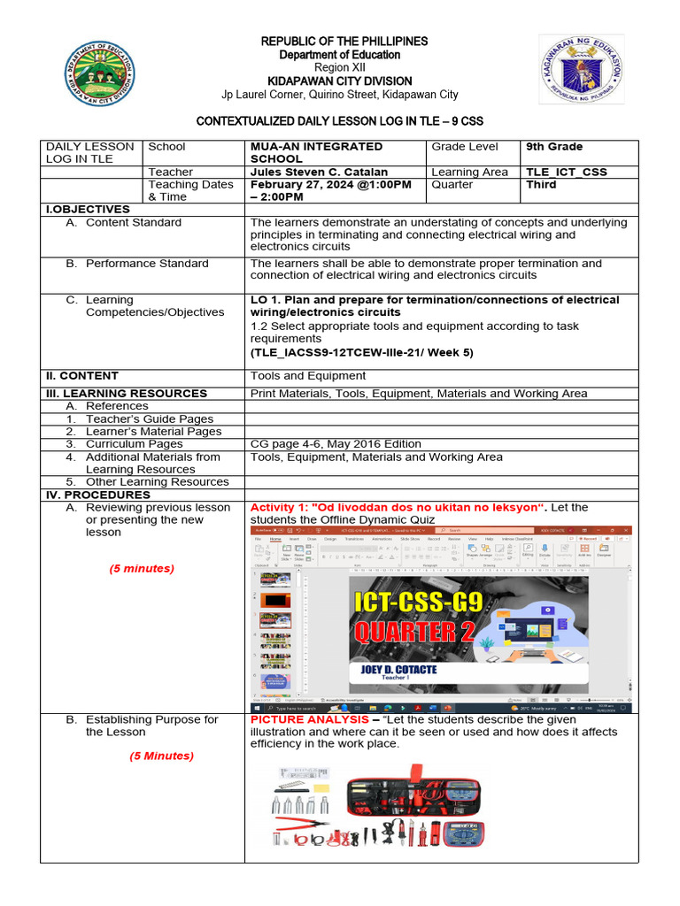 ICT CSS GRADE 9 - Q3 - Electronic Hand Tools and Equipment | PDF | Soldering | Electrical Conductor