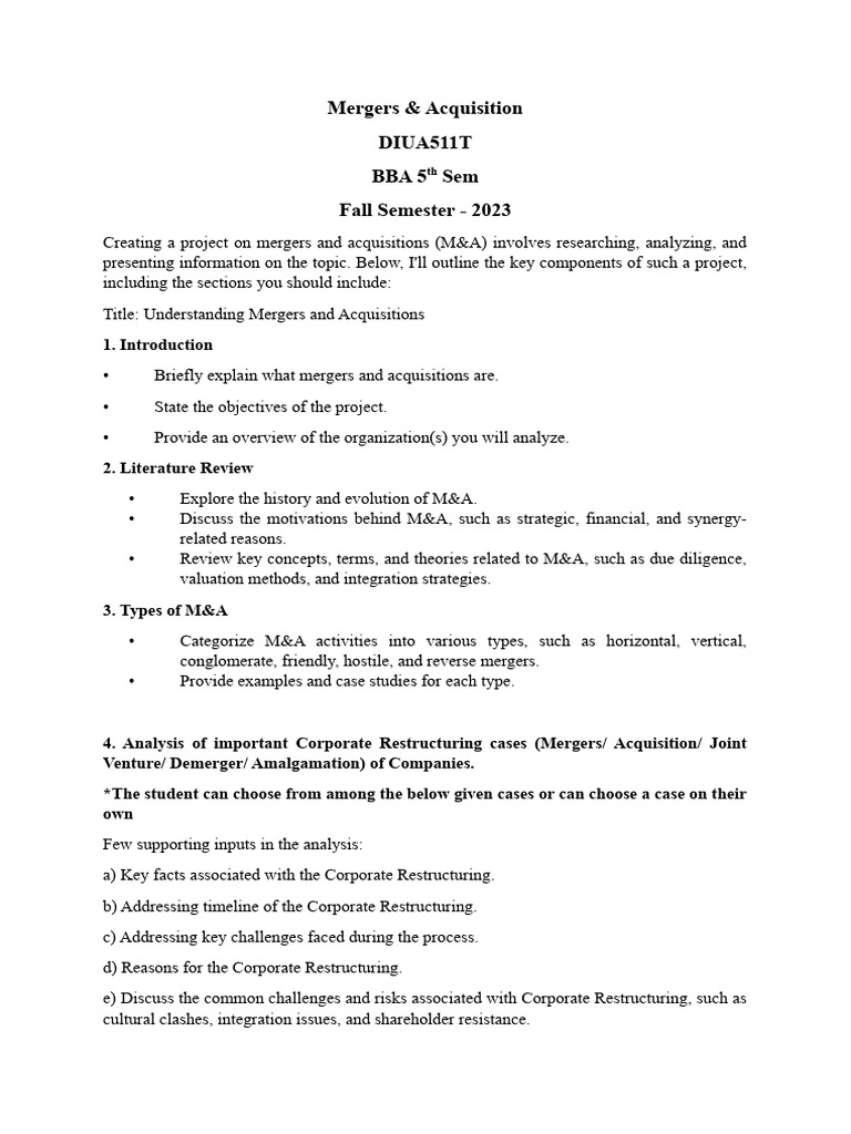 Merger & Acquisition D1UA511T Dr. Ruchi Atri | PDF | Mergers And Acquisitions | Business