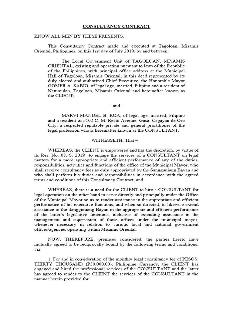 Consultancy Contract | PDF | Consultant | Governance