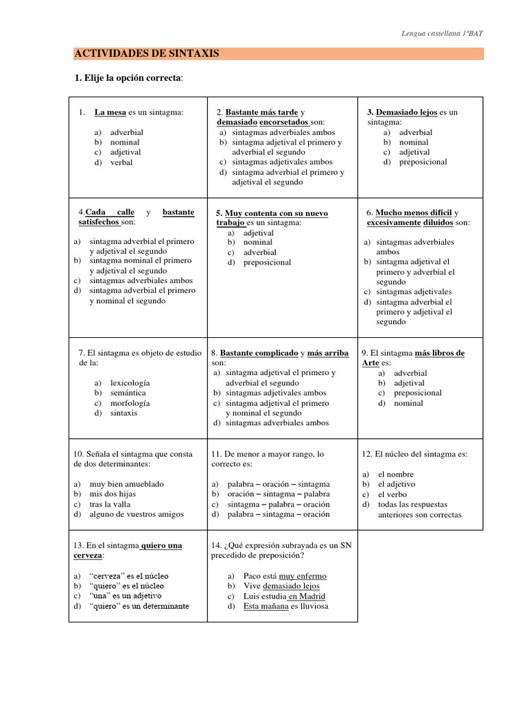 Actividades de Sintaxis | PDF | Palabra | Gramática