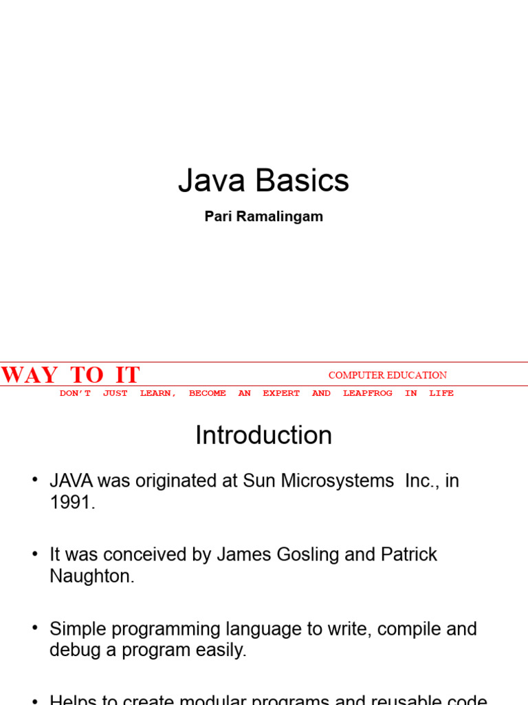 Presentation Java Basics 1530977673 47076 | PDF | Java Virtual Machine | Integer (Computer Science)