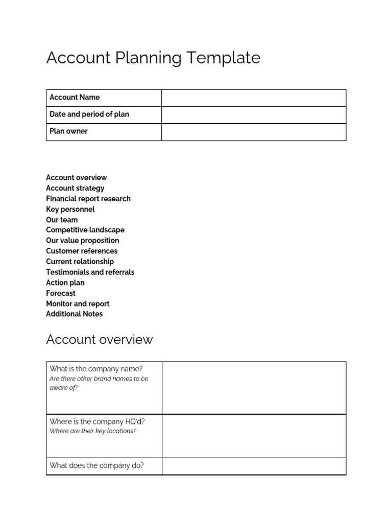 Key Account Plan Canvas - Account Planning Template | PDF | Business ...