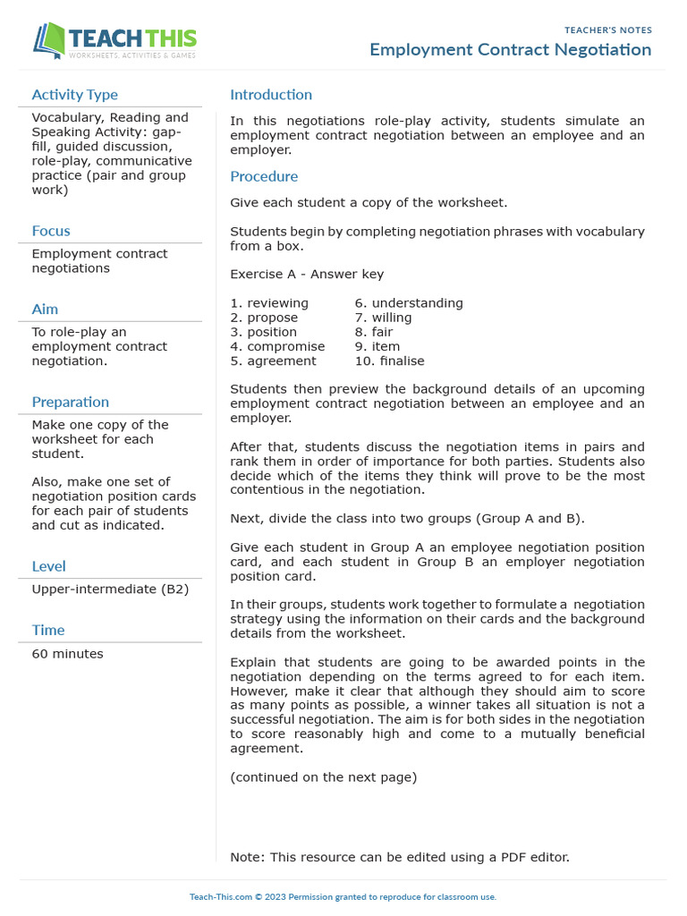 Contract Negotiation Role-Play | PDF | Negotiation | Employment