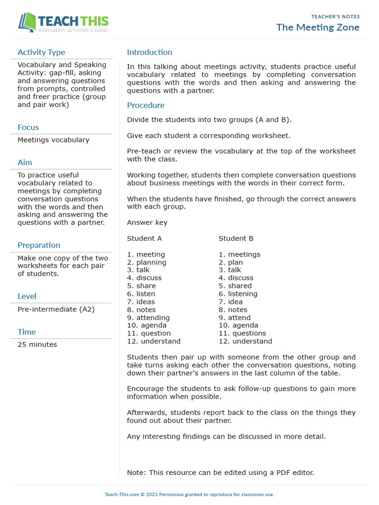 The Meeting Zone | PDF | Vocabulary | Cognition