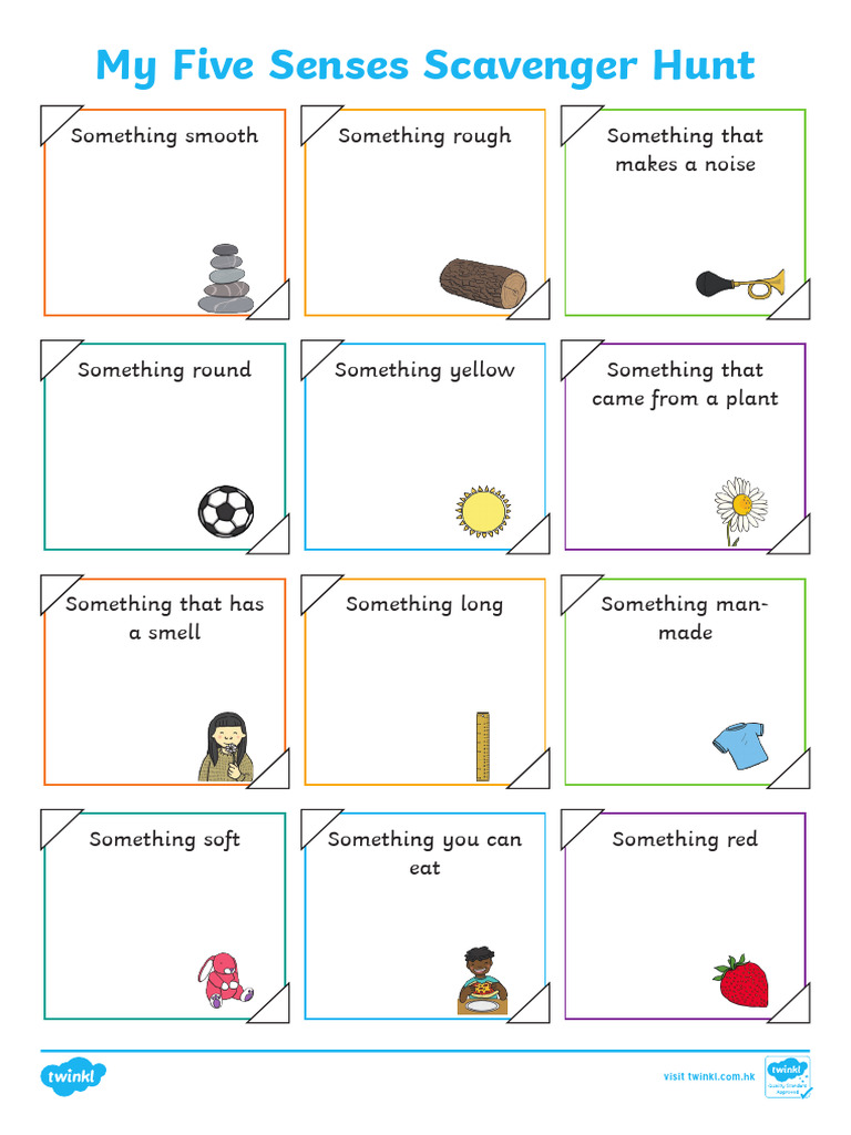 Five Senses Scavenger Hunt Worksheet | PDF