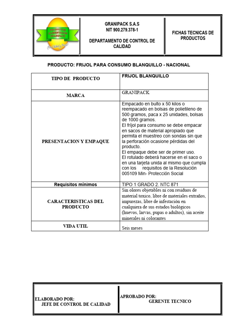 03 FICHA BLANQUILLO Granipack | PDF