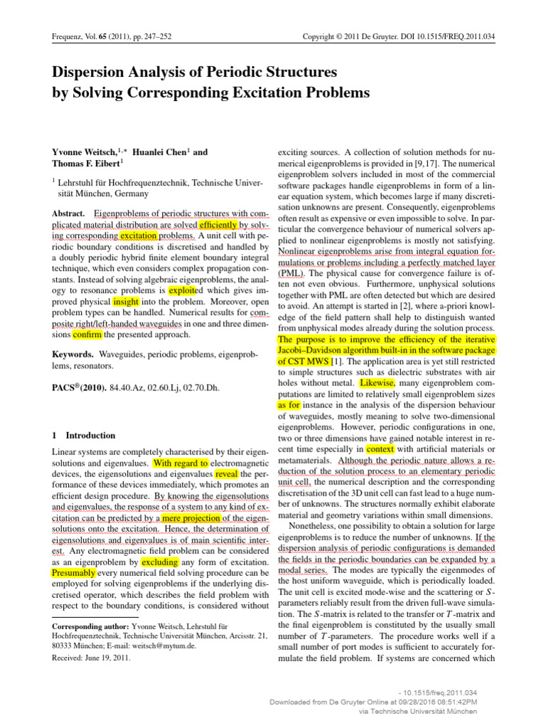 Dispersion Analysis Of Periodic Structures By Solving Corresponding