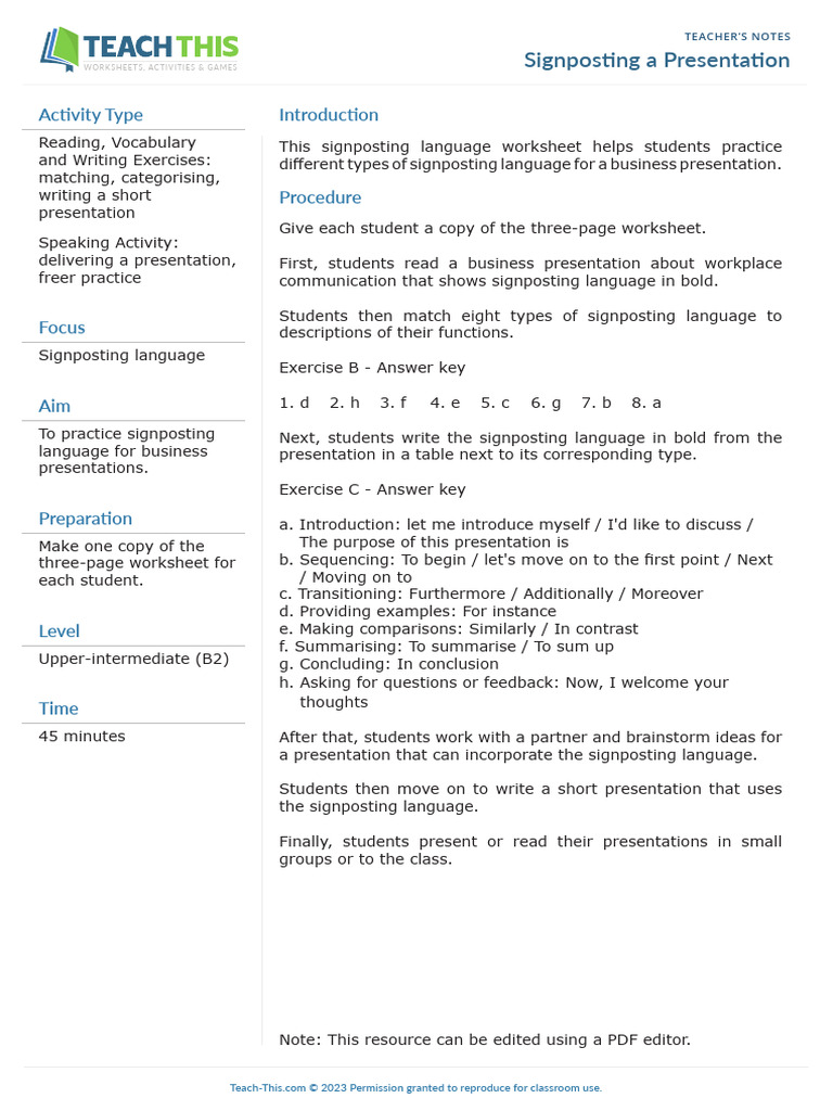 Signposting Language for Presentations | PDF | Communication ...