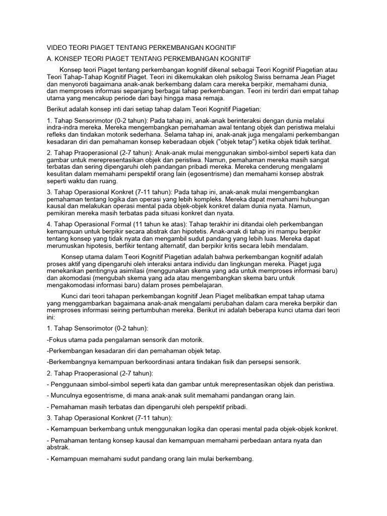 Video Teori Piaget Tentang Perkembangan Kognitif | PDF Video Teori Piaget Tentang Perkembangan Kognitif | PDF
