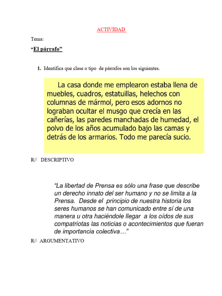 Tipos de Párrafos: Descriptivo e Informativo | PDF