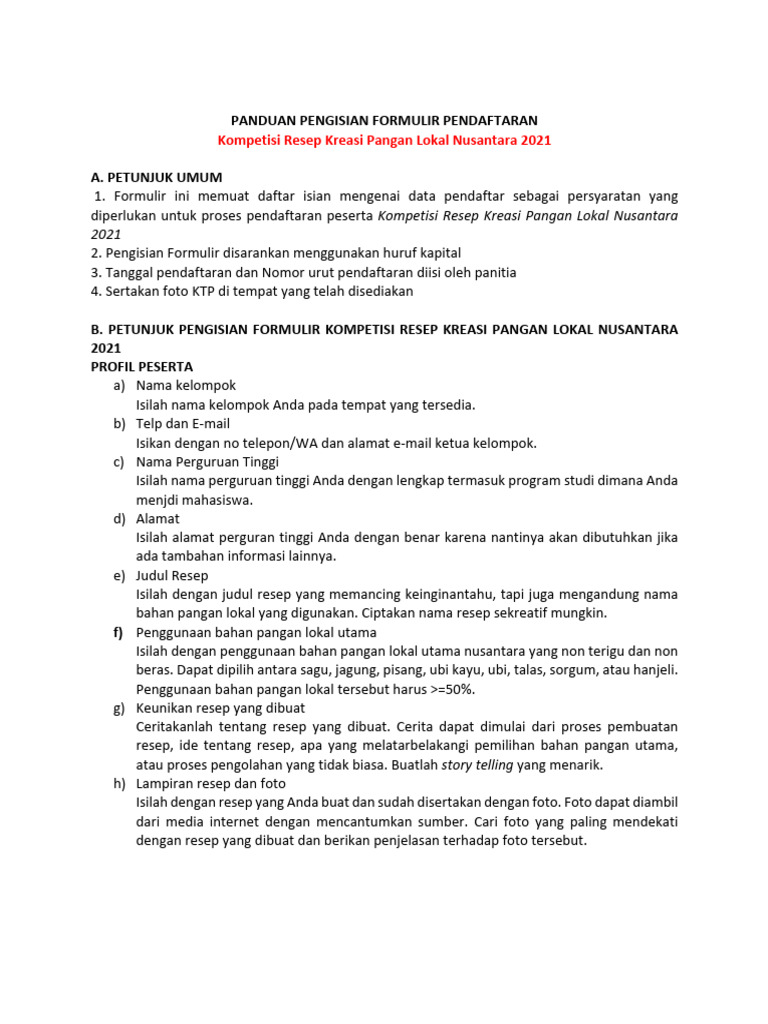 Panduan Pengisian Formulir | PDF