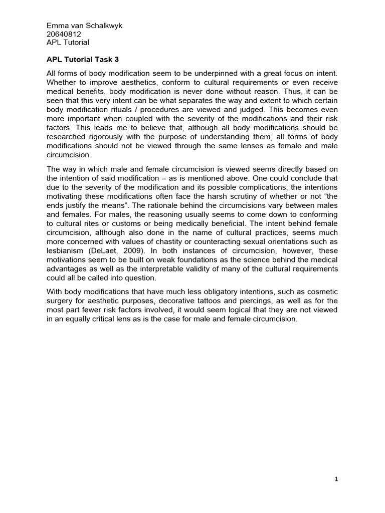 APL120 Tutorial Task 3 | PDF | Circumcision | Reason