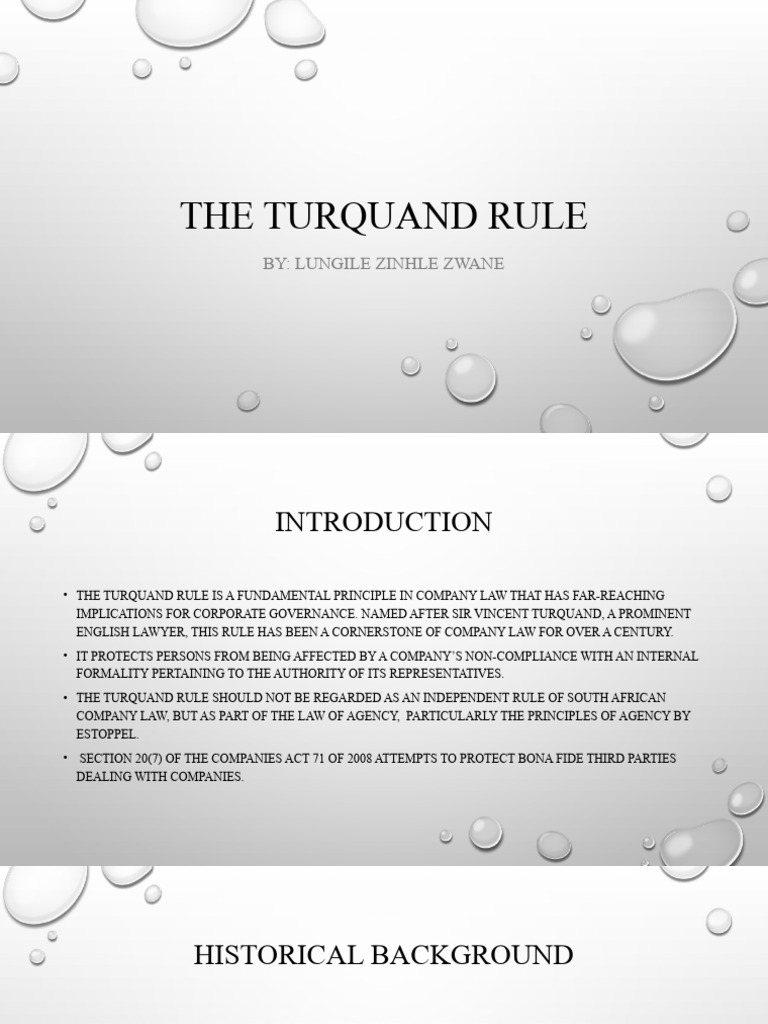 The Turquand Rule Presentation (LZ ZWANE) | PDF | Private Law | Common Law