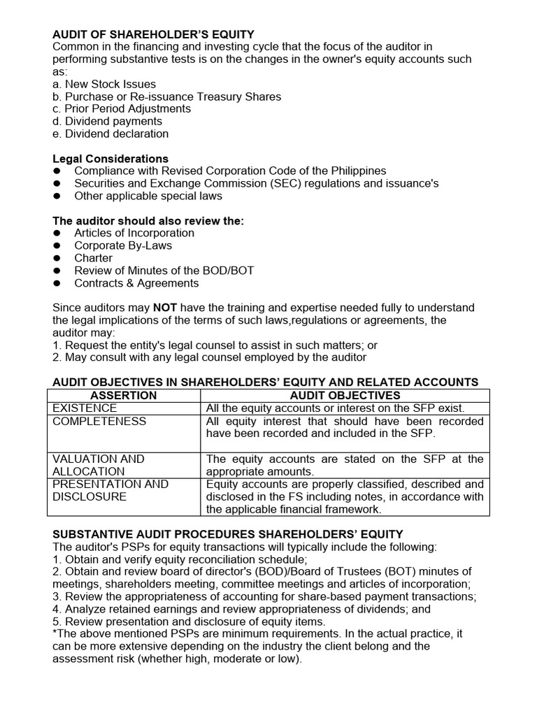 AUDIT OF SHAREHOLDER - Docx PART 1 | Download Free PDF | Stocks | Audit