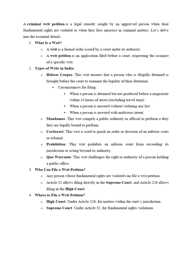 Criminal Writ Petition Along With SLP | PDF | Writ | Certiorari