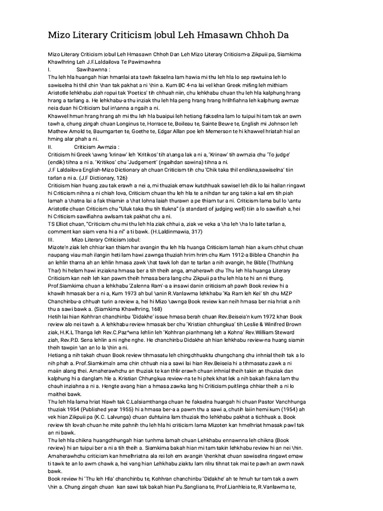 Mizo Literary Criticism Overview | PDF | Religion & Spirituality