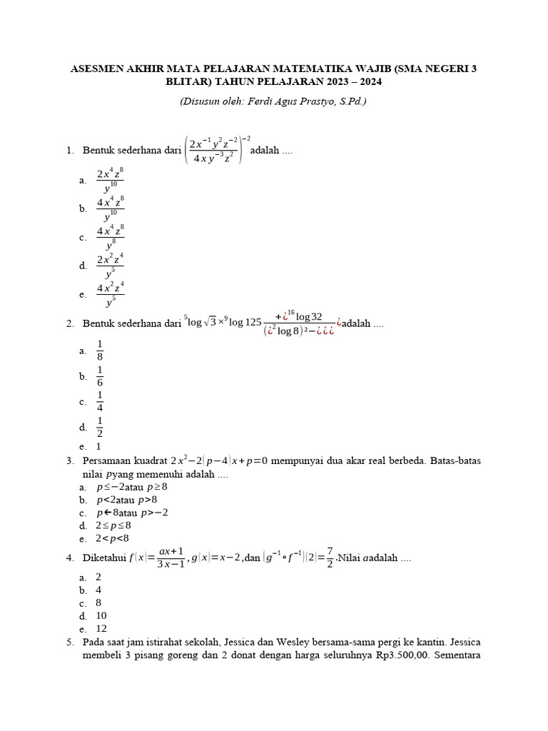 Latihan Soal Asesmen Akhir Kelas 12 - Smaga (2024) | PDF