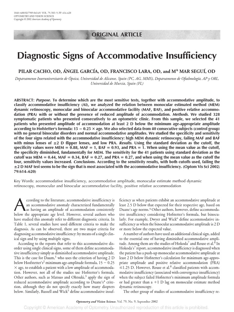 Diagnostic Signs of Accommodative Insufficiency | Download Free PDF ...