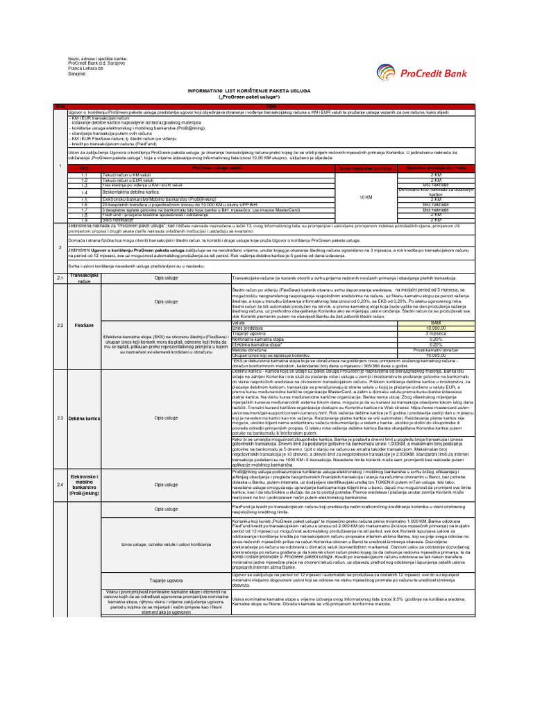 Informativni List - ProGreen Paket Usluga - FBIH I RS Oktobar 2023 | PDF