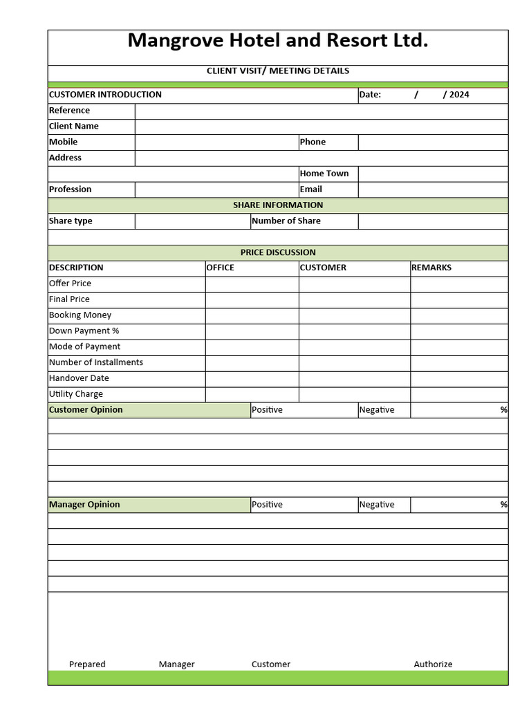 client visit meeting sheet | PDF