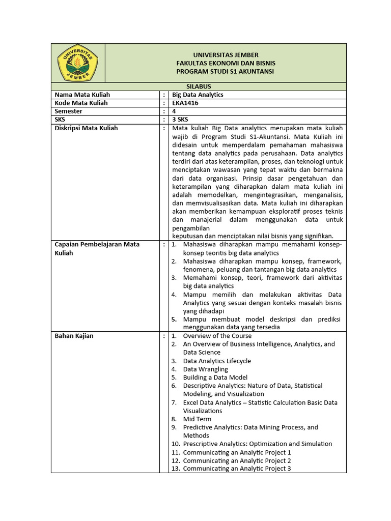 Syllabus Big Data Analytics Pdf 