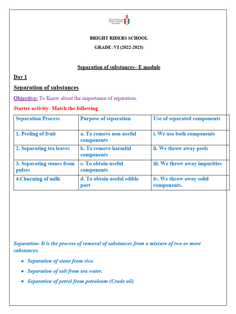 E - Module of Grade-6. Separation of Substances | PDF | Filtration ...