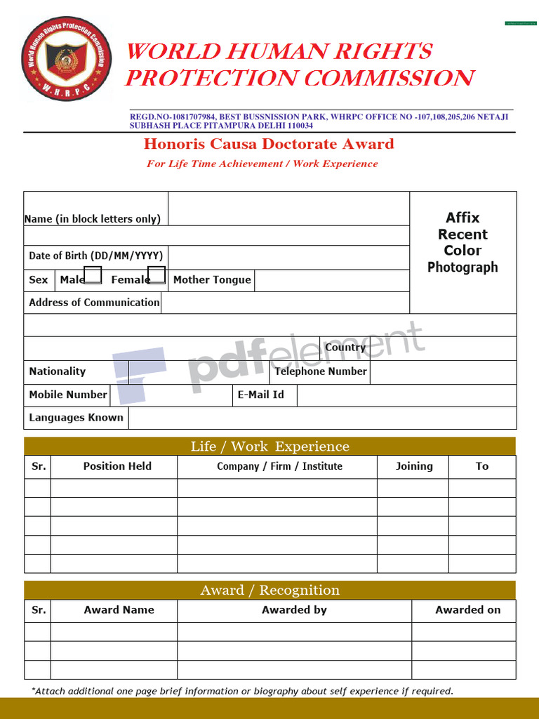 WHRPC Nomination Form Honoris Causa '' | PDF | Doctorate