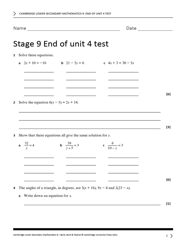 Unit 4 End-Of-Unit Test | Download Free PDF | Equations | Mathematics